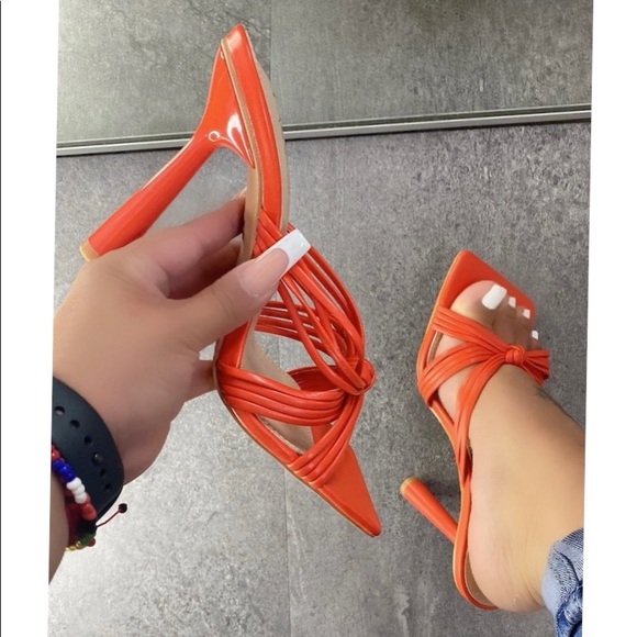Mixx Shuz | Shoes | New Orange Strappy Knot Detail High Heels | Poshmark